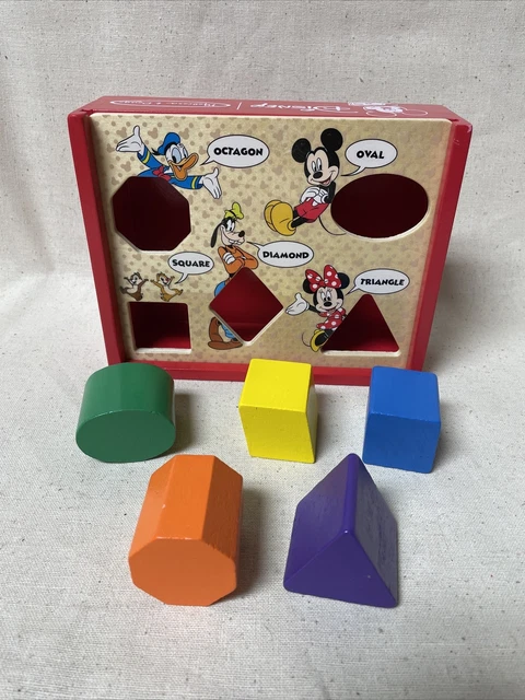 DISNEY MELISSA & Doug Mickey Mouse Wooden Shape Sorting Cube 5 Wooden ...