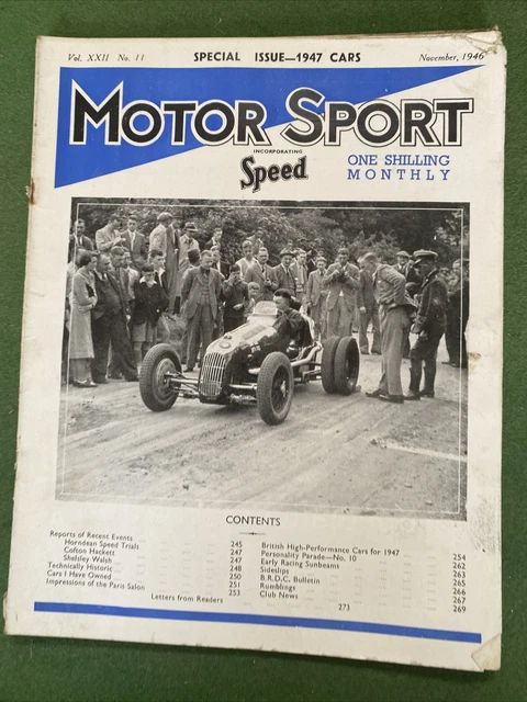 MOTOR SPORT MAGAZINE November 1946 Horndean Speed Trial Shelsley Walsh ...