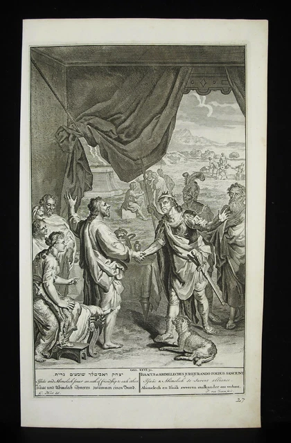 ANTIQUE BIBLICAL ETCHING Isaac & le prince Abimelech 1728 Van Vianen G ...