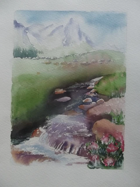 AQUARELLE ORIGINALE SIGNÉE paysage de montagne "Le torrent" EUR 24,00 - PicClick FR