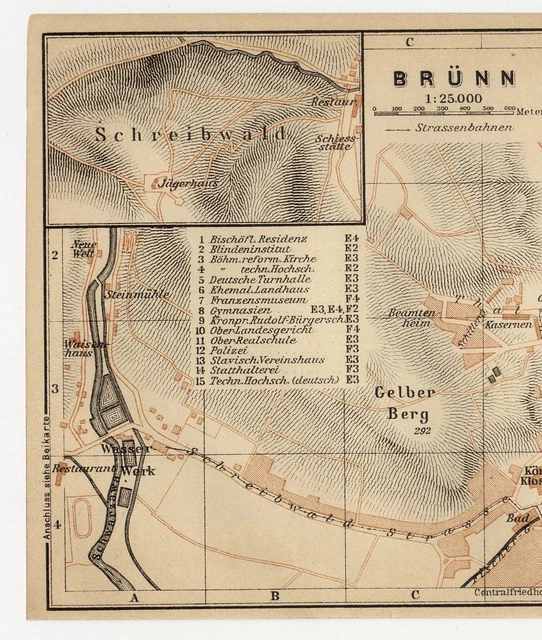 1903 ANTIQUE MAP Of Brno / Brunn Bruenn / Czech Republic Bohemia $32.01 ...