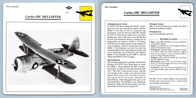 CURTISS SBC HELLDIVER - Dive Bomber - Warplanes Collectors Club Card $2 ...