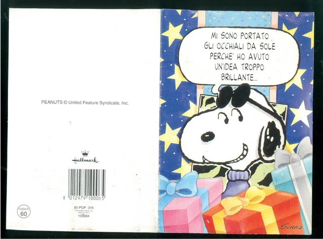 PEANUTS SCHULZ SNOOPY Biglietto Auguri Gift Card Pop Up Hallmark Anni ...