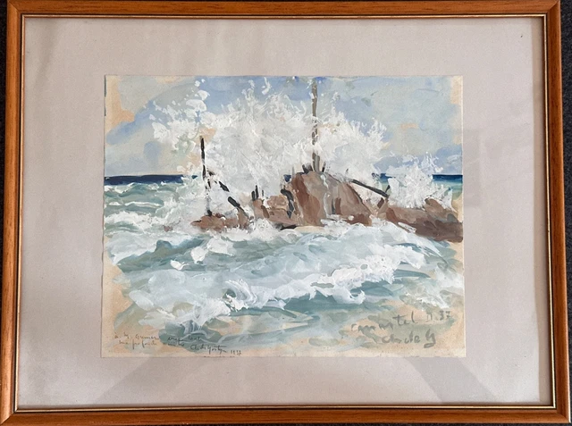 OLD ORAN CANASTEL Orientalist Drawing The Beach WAVE CHARLES DE GASTYNE ...