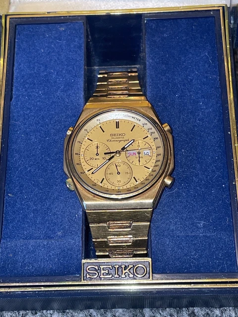 SEIKO MEN'S GOLD Quartz WATCH Chronograph Tachymeter 7A38-7000 VINTAGE ...