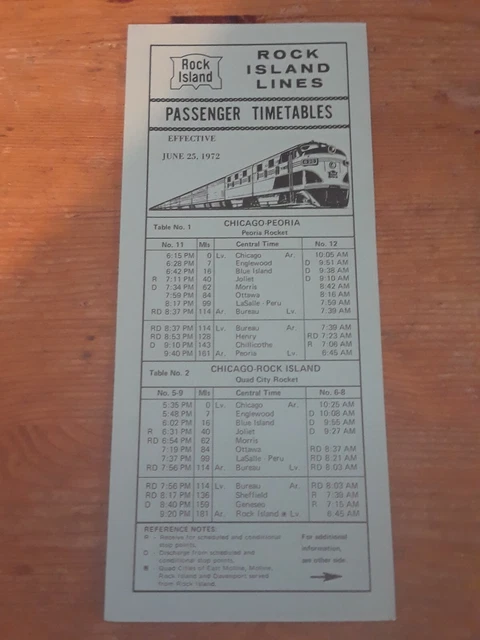 1972 ROCK ISLAND LINES RAILROAD Timetable - Train railway schedule $9. ...