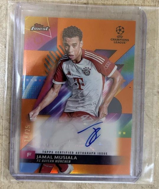 2023-24 TOPPS FINEST UCC Jamal Musiala réfracteur à ondes orange auto #18/25 plus EUR 93,26 ...
