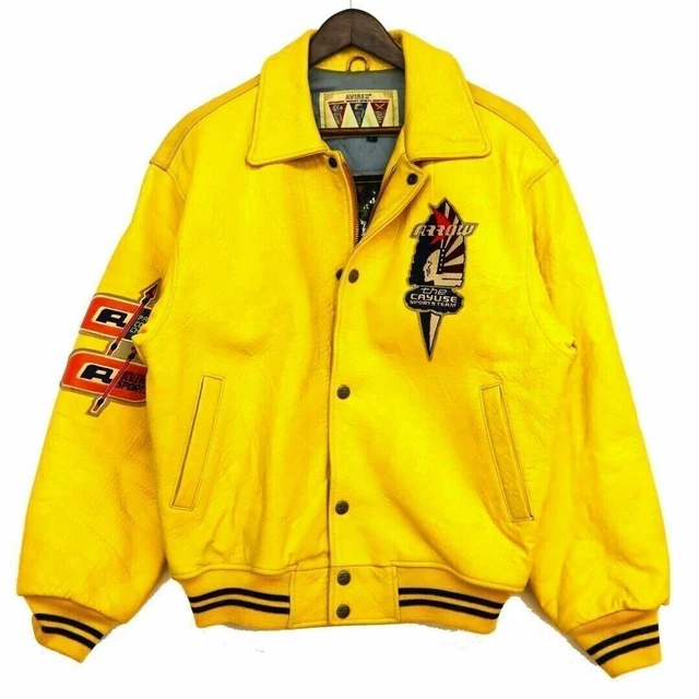 AVIREX LEATHER BOMBER Varsity jacket yellow $295.50 - PicClick CA