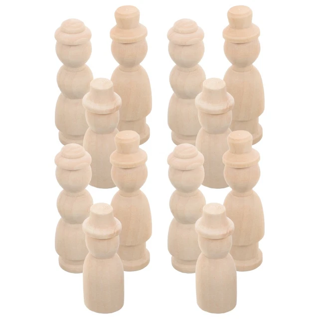12 PCS DOLL People Wooden Peg Dolls Unfinished Figure Making Supplies ...