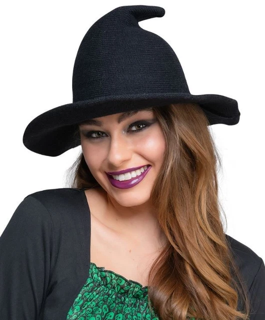 KNITTED BLACK WICKED Elphaba Witch Hat Ladies Halloween Fancy Dress ...