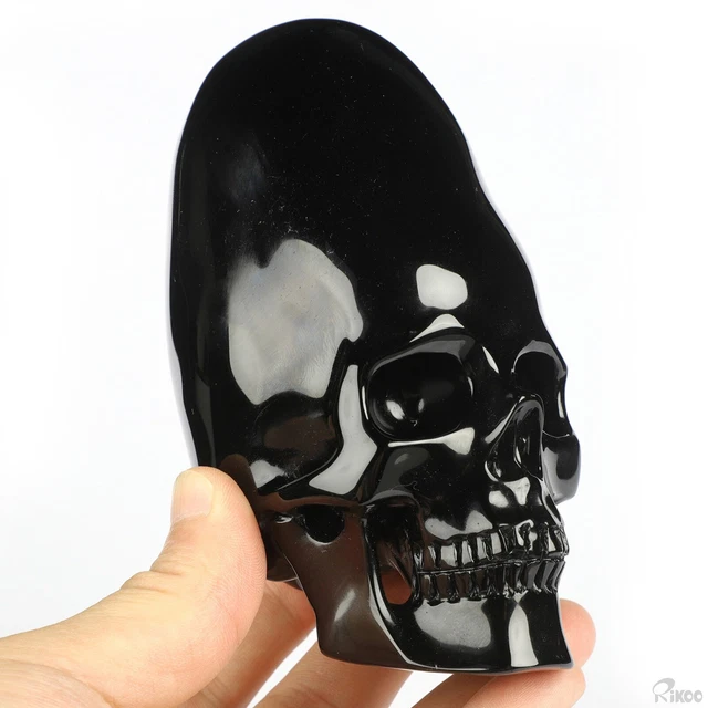 5.3& BLACK OBSIDIAN Hand Carved Crystal Incan Skull Sculpture, Crystal ...