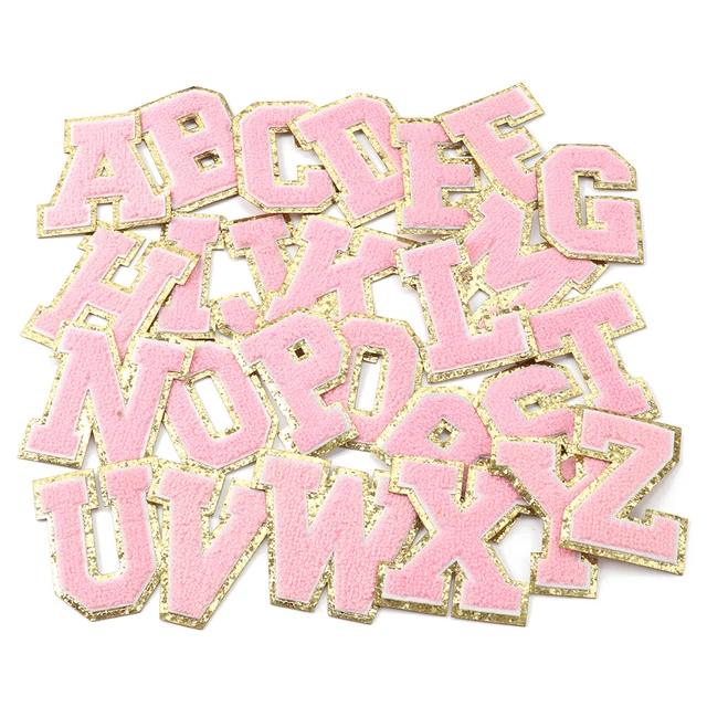 A-Z ALPHABET PINK Gold Letter Garment Applique Towel Patch Sew On ...