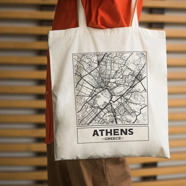 ATHENS, GREECE, CITY Street Map Natural Cotton Tote Bag £12.99 ...