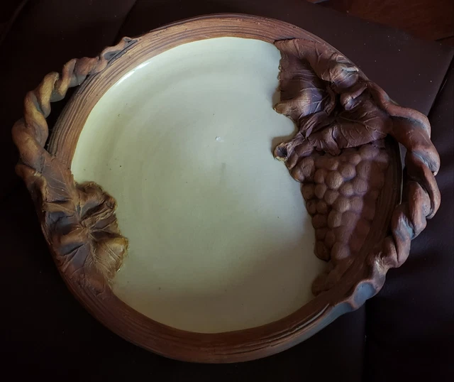VINTAGE ELLEN EVANS Terrafirma Studio Art Pottery Platter Grape Leaf ...