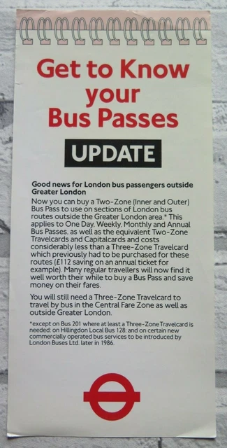 LONDON TRANSPORT BUS - Get To Know Your Passes - Update - Leaflet 1986 ...