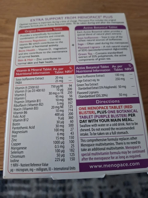 VITABIOTICS MENOPACE PLUS Botanicals Tablets, 56-Pack, Menopause Relief ...