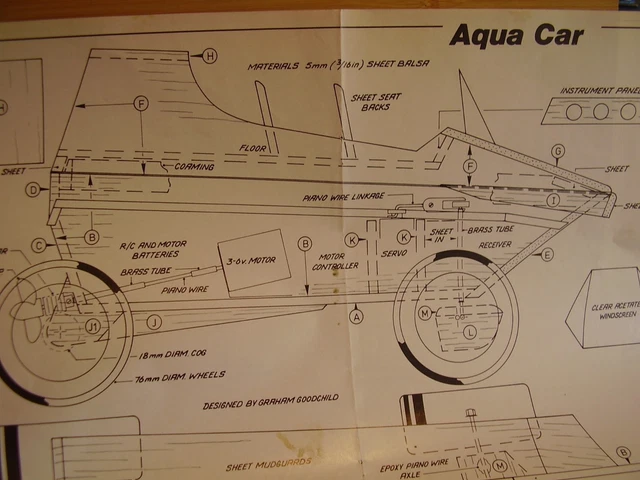 VINTAGE MODEL CAR Plan Aqua Car Drawigs Only No Build Instructions £2. ...