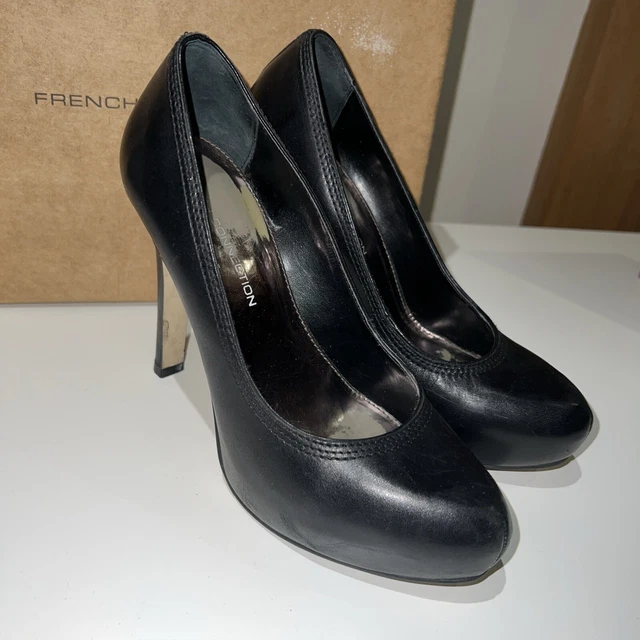FRENCH CONNECTION PLATFORM Heels Black Leather Uk 4 Eu 37 £10.00 ...