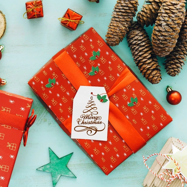 10 BLÄTTER GRÜNER und roter Weihnachtsfeiertag Holly Blätter Aufkleber ...