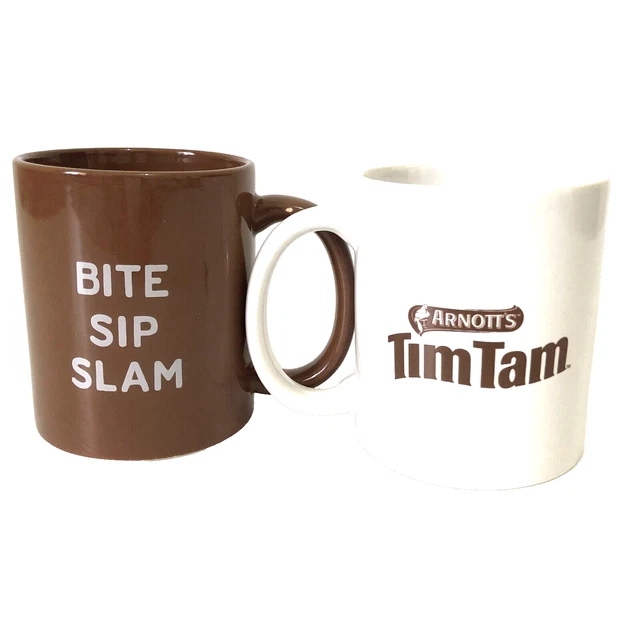 2X ARNOTT'S AUSTRALIA Collectable Tim Tam Mugs Bite Sip Slam Brown ...