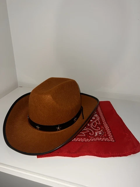 ADULTS COWBOY SET - Brown Cowboy Hat and Red Bandana £4.38 - PicClick UK