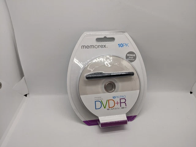 MEMOREX PRINTABLE CD-R 52x 700MB 80 Minute 10-Pack White Sealed with ...