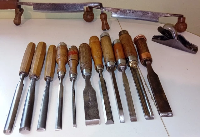 14 OUTILS ANCIEN de Menuisier Ciseaux Gouges Rabot Planes PEUGEOT 2 ...