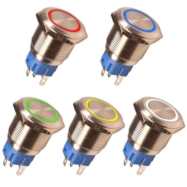 DRUCKTASTER DRUCKSCHALTER EDELSTAHL 19mm Beleuchtet 12V LED Taster ...
