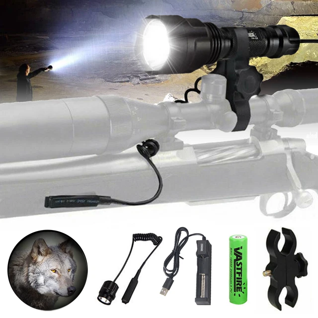 GUN FLASHLIGHT WHITE Light Hunting Air Rifle Torch Scope Mount Hog Lamp ...