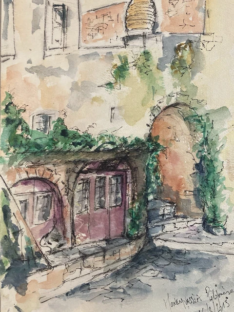 TRÈS BELLE PEINTURE aquarelle Papier 2010 Grèce Monemvasia Péloponnèse Rue Art EUR 65,00 ...