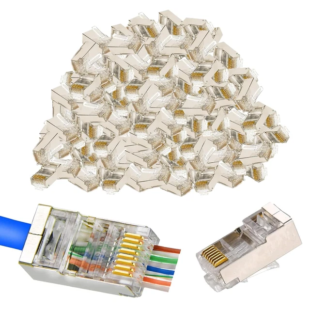 100 PACK CAT 6 Connector Shielded, Cat6 RJ45 Modular Plugs, Cat6 Pass ...