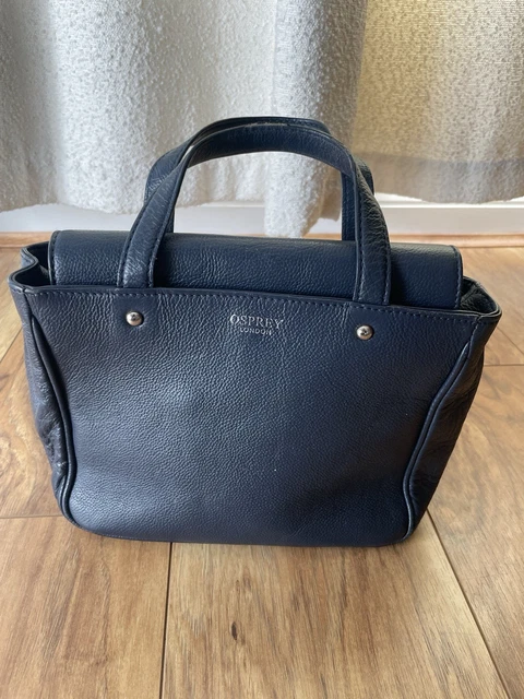 OSPREY LONDON NAVY Blue Real Leather Top Handle Handbag Old Money ...