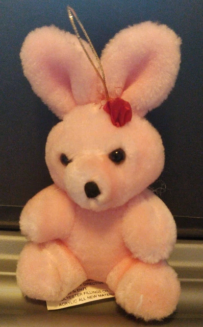 SMALL PINK BUNNY Rabbit Plush (with Gold Loop); late 90s/early 2000s ...