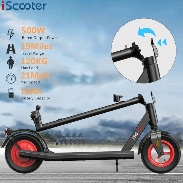 ISCOOTER 500W FOLDING Electric Scooter 21Mph Max Speed 30KM Long Range ...