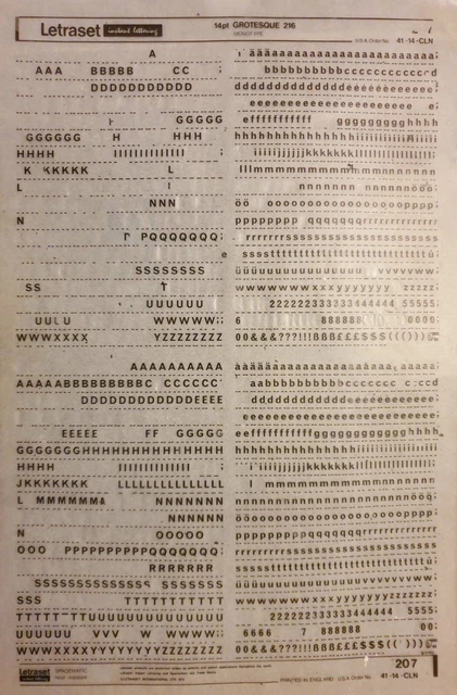 GROTESQUE 216 : 14pt / LETRASET Dry Rub On Transfers LETTERS & NUMBERS ...