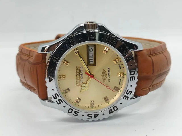 CITIZEN AUTOMATIC DAY Date Golden Color Dial Japan Made Sport Case ...