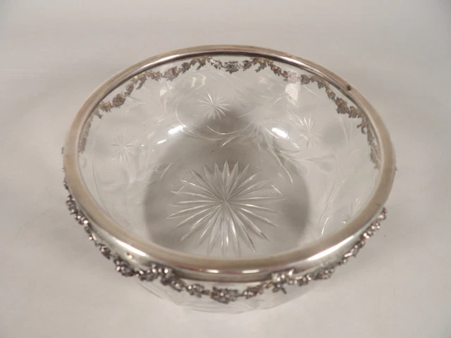 ANCIENNE COUPE EN Cristal Taillé avec Monture d'argent à Guirlande de ...