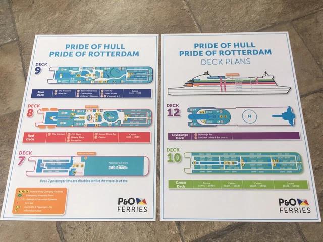 PRIDE OF HULL & Rotterdam P&O Ferry Deck Plan / Map £1.50 - PicClick UK