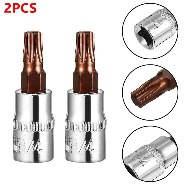 HEAVY DUTY STEEL T30 Torx Bit Sockets Pack of 2 14 Inch Notched Drive ...