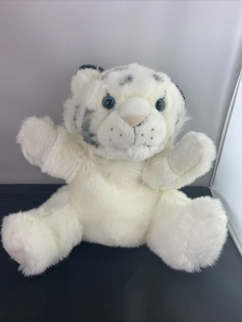 WILD REPUBLIC STUFFED animal plush hand puppet white tiger blue eyes ...