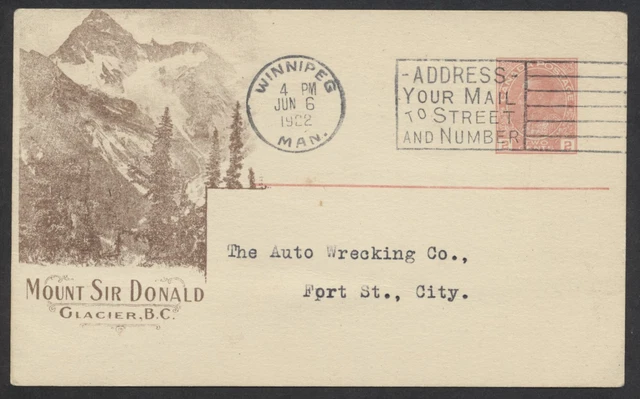 1922 CPR 78C 2c Admiral Sepia View Card Mount Sir Donald Winnipeg ...
