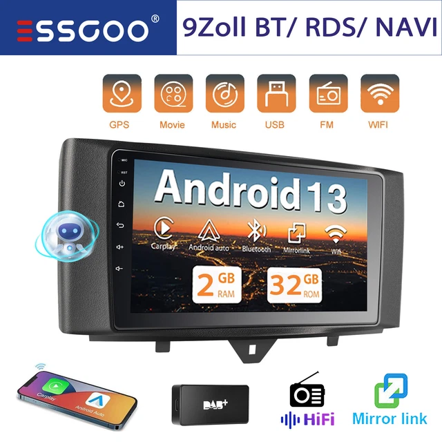 AUTORADIO CARPLAY ANDROID 13 per Smart Fortwo 451 2010-2015 2+32G DAB GPS NAV BT EUR 143,52 ...