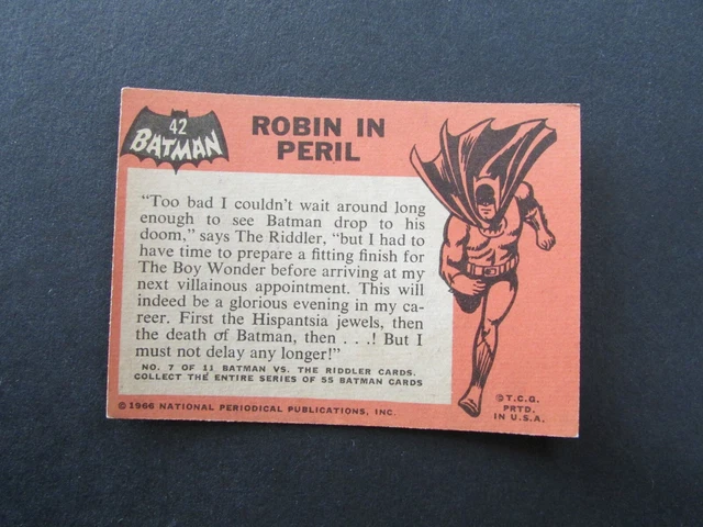 1966 TOPPS BATMAN Bat Card #42 Robin In Peril avec Riddler EUR 4,98 ...