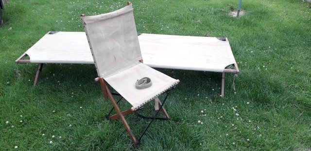 BRITISH ARMY WW2 Campaign Folding Officers Chair and a Folding Bed £95. ...
