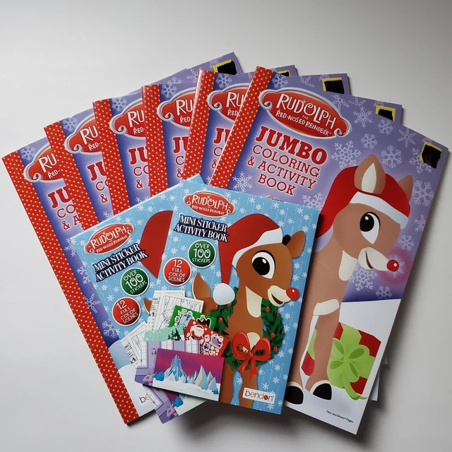 6 RUDOLPH THE Red-Nosed Reindeer Jumbo Coloring Activity Book And 2 ...