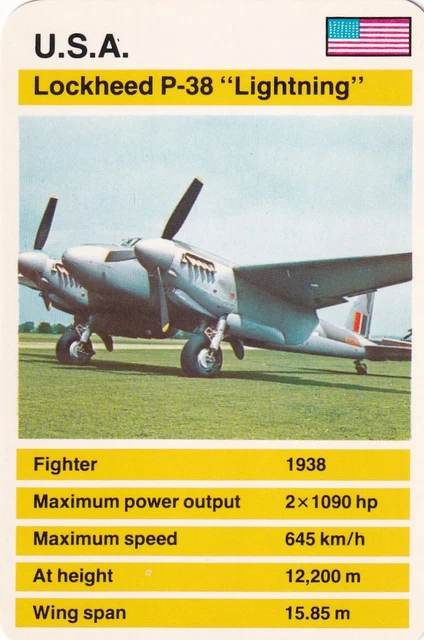 TOP TRUMPS CARD aircraft WW2 Lockheed P-38 Lightning (2) £3.00 ...