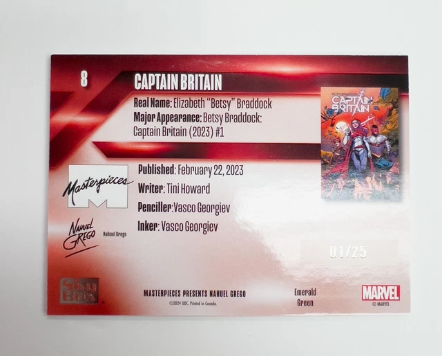 2024 MARVEL MASTERPIECES Nahuel Grego #8 CAPTAIN BRITAIN EMRLD GREEN 01 ...