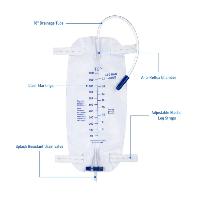10 PACK 1000ML Sterile Leg Urinary Drainage Bags with 2 Adjustable ...