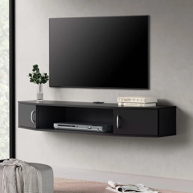 FITUEYES FLOATING TV Stand Wall Mounted TV Shelf with Door Wood Media ...