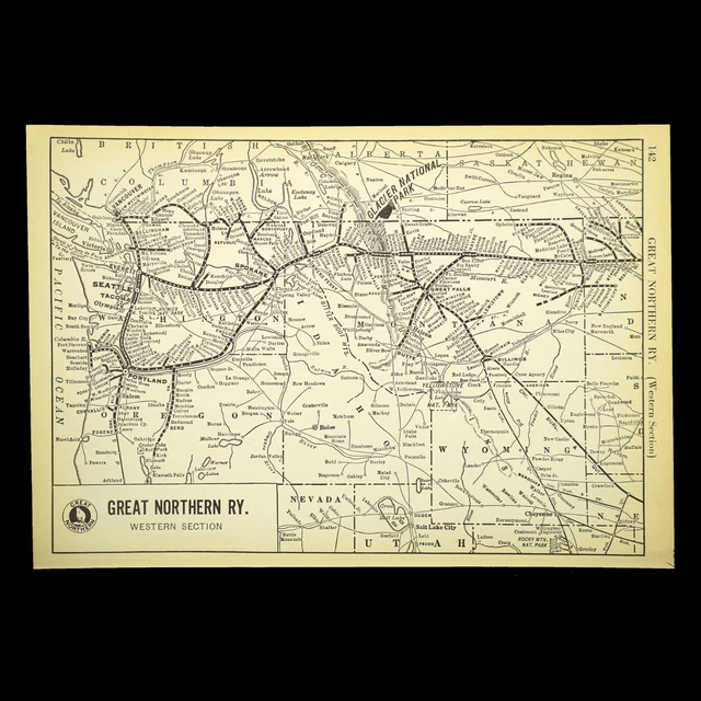 ANTIQUE GREAT NORTHERN Railway Map (Western) GN Railroad Glacier ...